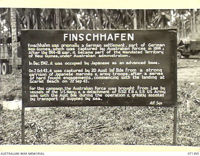 FINSCHHAFEN AREA, NEW GUINEA, 1944-03-20. ONE OF MANY BATTLE SIGNS IN ...