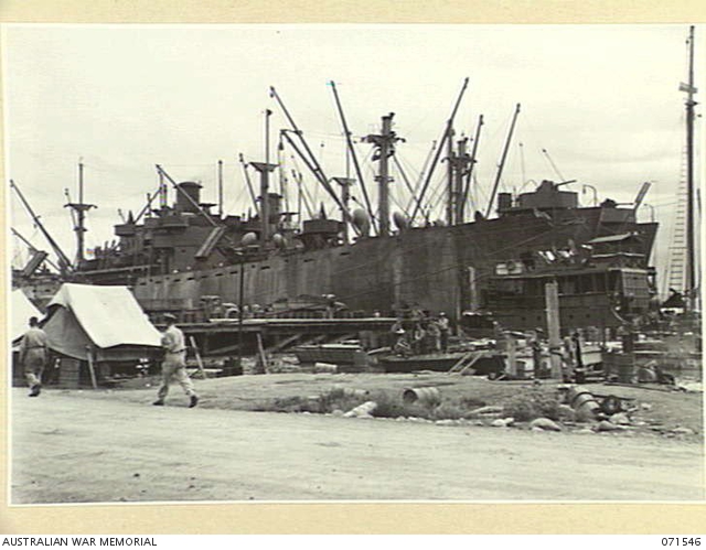 LAE, NEW GUINEA. 1944-03-23. THE WATERFRONT AT HEADQUARTERS LAE BASE ...