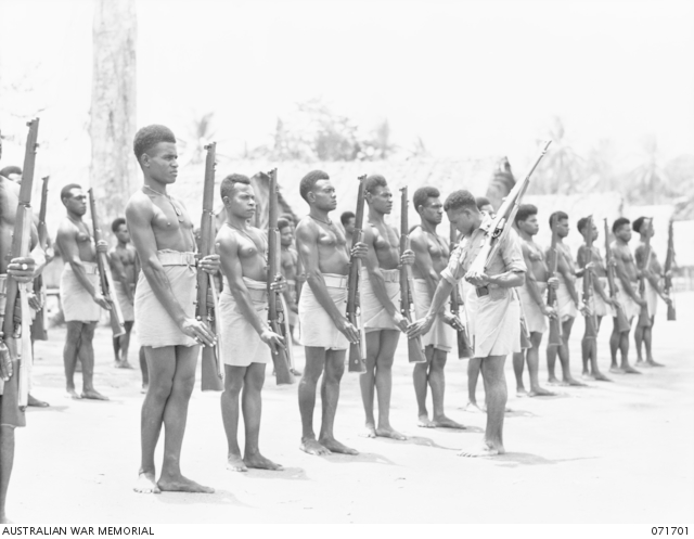 LAE, NEW GUINEA, 1944-03-25. RECRUITS IN THE PAPUAN INFANTRY BATTALION ...