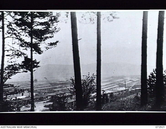 VIEW OF PRISONER OF WAR (POW) CAMP STALAG 383 IN BAVARIA, SHOWING ...