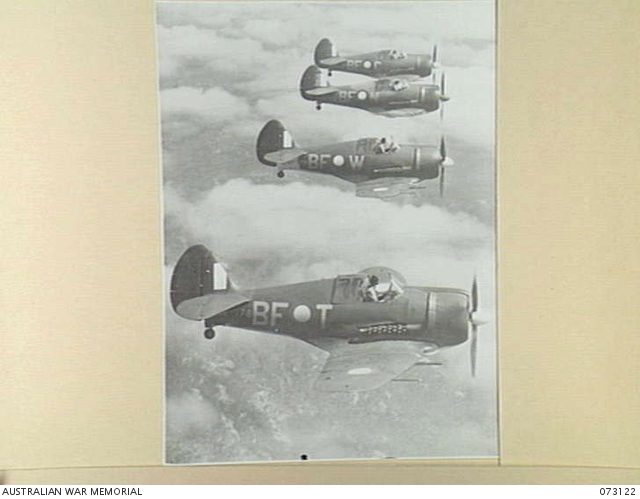 A FLIGHT OF BOOMERANG FIGHTER AIRCRAFT FROM NO. 5 SQUADRON, RAAF ...