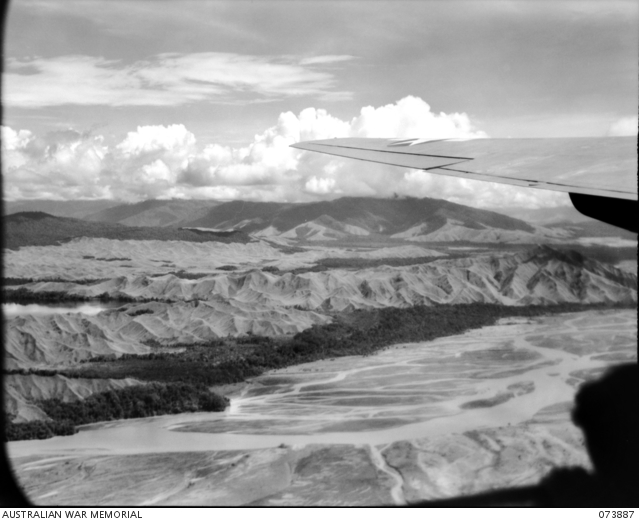 NADZAB, NEW GUINEA. 1944-06-18. AERIAL VIEW OF THE MARKHAM RIVER FROM A ...