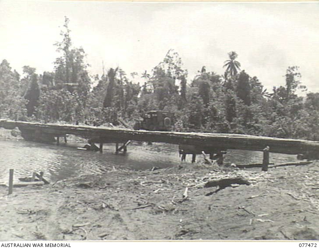 AITAPE AREA, NEW GUINEA. 1944-12-04. A BRIDGE ACROSS SOLUM CREEK BUILT ...