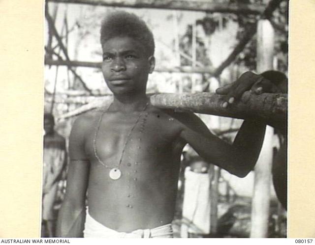 NEW GUINEA. 1944-06-29. A TYPICAL NATIVE LABOURER AT HEADQUARTERS NEW ...