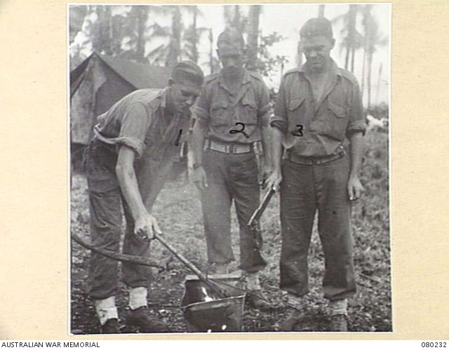 ALEXISHAFEN, NEW GUINEA. 1944-07. RATS REMOVED FROM CAMP TRAPS AT ...