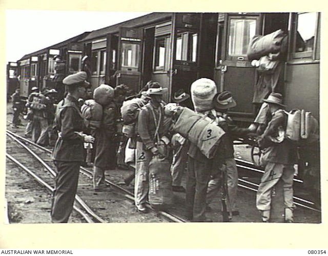 TEROWIE, SOUTH AUSTRALIA. 1944-09-13. TROOPS ENTRAIN FOR ADELAIDE AFTER ...