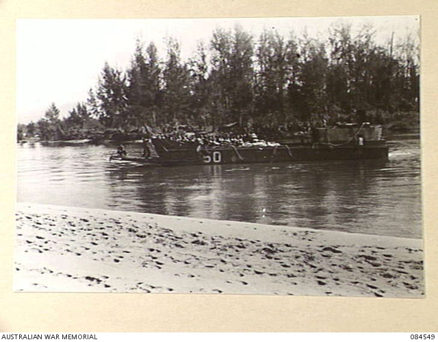 JABA RIVER AREA, BOUGAINVILLE, SOLOMON ISLANDS. 1944-12-18. A BARGE ...
