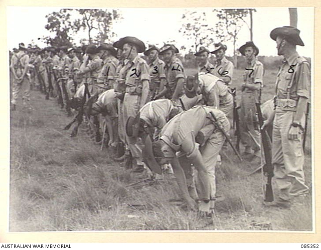 STRATHPINE, QUEENSLAND. 1945-01-08. MEMBERS OF A GROUP, HEADQUARTERS 1 ...
