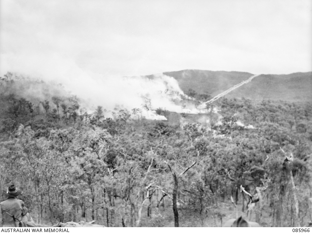RAVENSHOE AREA, QLD. 1945-01-31. THE EFFECTS OF SMOKE SHELLS FIRED FROM ...
