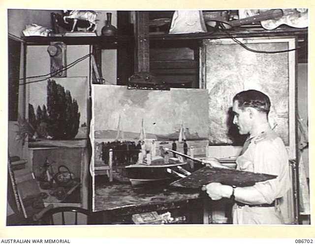 SYDNEY, NSW. 1945-01-30. LIEUTENANT H. HANKE, OFFICIAL WAR ARTIST, AT ...