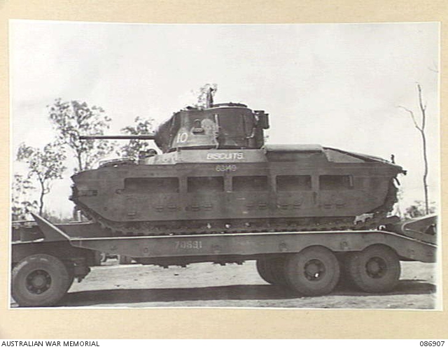 WONDECLA, QLD. 1945-02-21. "BISCUITS", A TANK FROM B SQUADRON ABOARD A ...