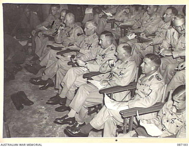 KAIRI, QLD. 1945-02-17. THE OFFICIAL PARTY ATTENDING THE 7 DIVISION ...