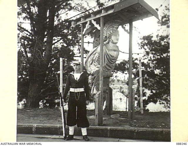 MELBOURNE, VICTORIA. 1945-03. THE FIGURE HEAD FROM HMS PYLADES, 1865 ...