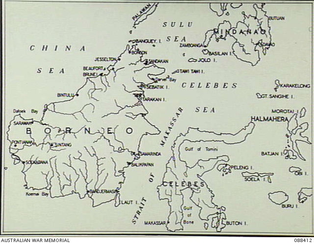 DATE TAKEN UNKNOWN. A MAP INDICATING BORNEO AND SURROUNDING ISLANDS ...