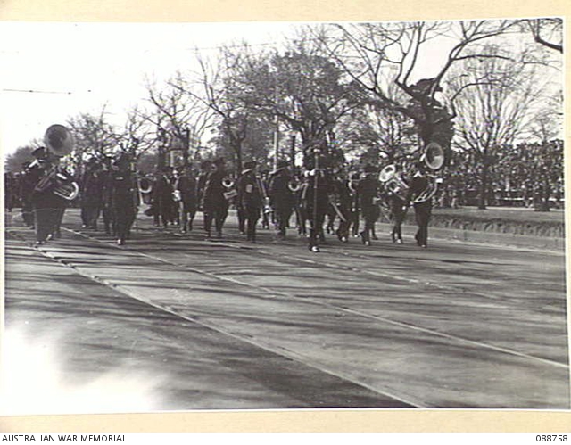 MELBOURNE, VICTORIA. 1945-04-25. THE LEGION OF ANZACS BAND ...