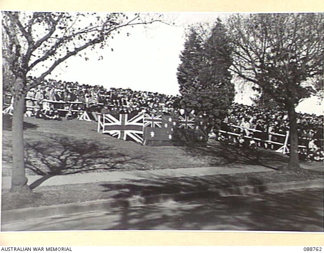 MELBOURNE, VICTORIA. 1945-04-25. THE SALUTING BASE AREA DURING THE ...