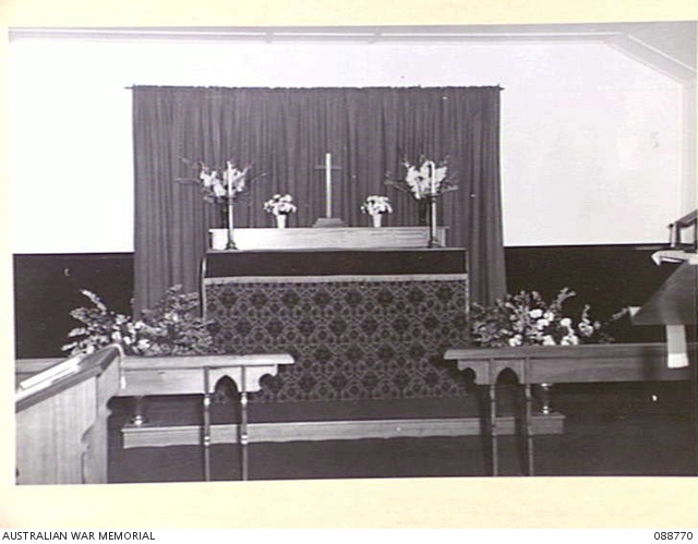 FAWKNER PARK, MELBOURNE, VICTORIA. 1945-04-26. THE ALTAR AT ST. MARK'S ...