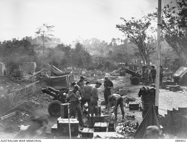 TARAKAN ISLAND, BORNEO, 1945-05-02. GUNS 1 AND 2 OF CORPS TROOP, 2/7 ...