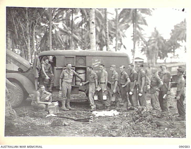 MOROTAI ISLAND. 1945-04-13. TROOPS OF 2/2 PIONEER BATTALION LINING UP ...