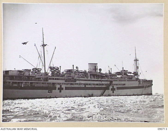 MOROTAI. 1945-04-16. THE 2/1 HOSPITAL SHIP MANUNDA, WHICH BROUGHT ...