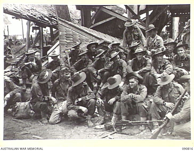 TARAKAN, BORNEO. 1945-05-01. B COMPANY, 2/24 INFANTRY BATTALION TROOPS ...
