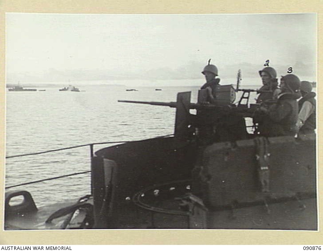 AT SEA, MOROTAI - TARAKAN. 1945-04-30. LANDING CRAFT VEHICLE-PERSONNEL ...
