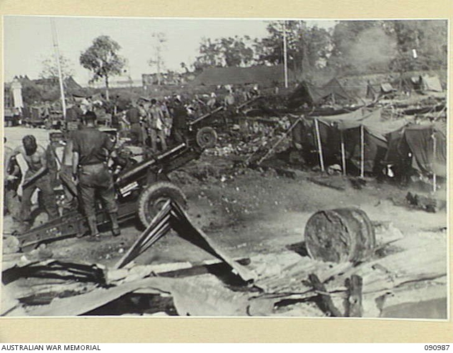 TARAKAN ISLAND, BORNEO. 1945-05-03. MEMBERS OF C TROOP, 14 BATTERY, 2/7 ...