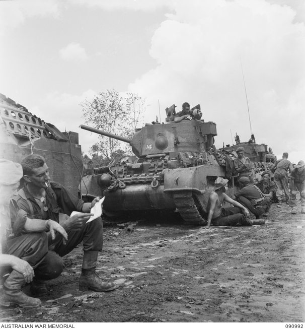 TARAKAN ISLAND, BORNEO. 1945-05-04. MATILDA TANKS OF C SQUADRON, 2/9 ...