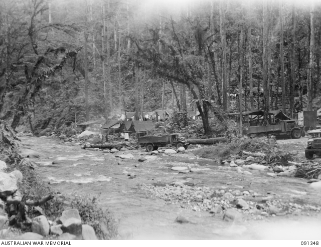 NUMA NUMA TRAIL, BOUGAINVILLE. 1945-04-25. THE ROAD HEAD AT THE FOOT OF ...
