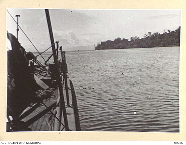 NANTAMBU, NEW BRITAIN. 1945-06. THE VIEW FROM THE DECK OF AN AMERICAN ...
