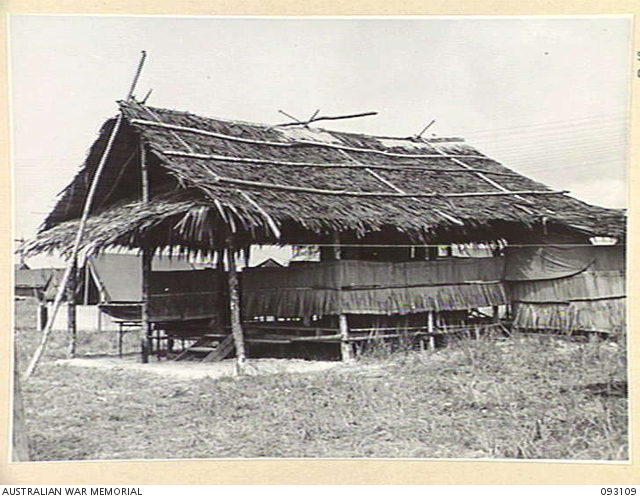 CAPE WOM, WEWAK AREA, NEW GUINEA, 1945-06-13. THE MESS HUT AND LIVING ...