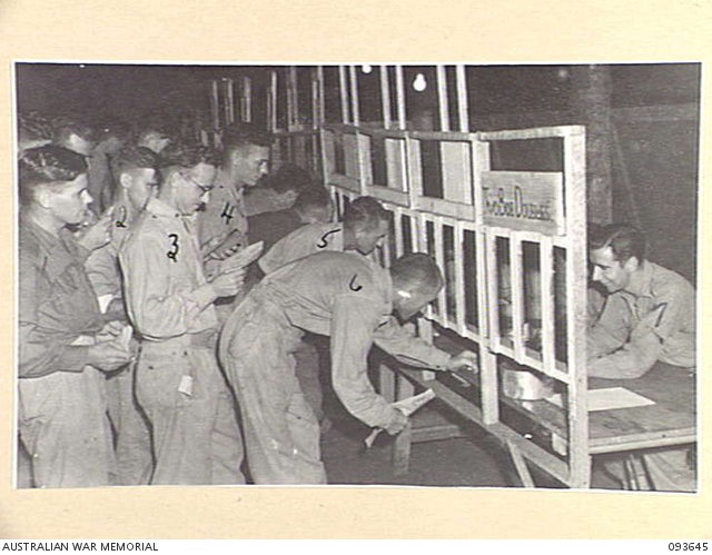 PALMALMAL PLANTATION, JACQUINOT BAY, NEW BRITAIN, 1945-07-03. TROOPS ...