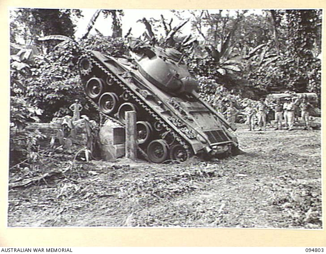TOROKINA AREA, BOUGAINVILLE, 1945-08-08. AN M24 GENERAL CHAFFEE LIGHT ...