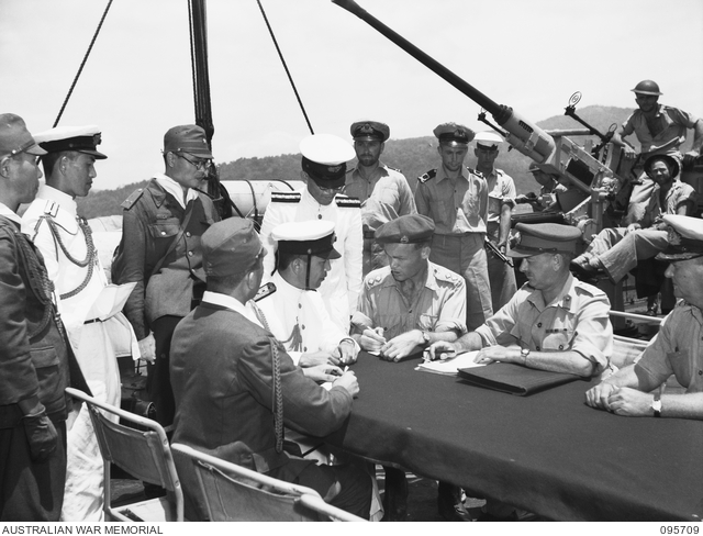 AT SEA OFF RABAUL, NEW BRITAIN. 1945-09-04. PRE- SURRENDER DISCUSSIONS ...