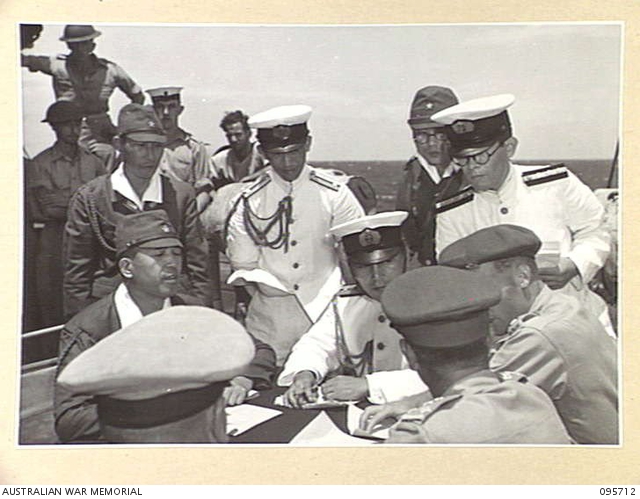 AT SEA OFF RABAUL, NEW BRITAIN. 1945-09-04. PRE- SURRENDER DISCUSSIONS ...