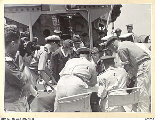 AT SEA OFF RABAUL, NEW BRITAIN. 1945-09-04. PRE- SURRENDER DISCUSSIONS ...