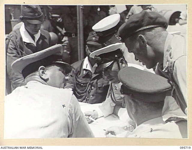 AT SEA OFF RABAUL, NEW BRITAIN. 1945-09-04. PRE- SURRENDER DISCUSSIONS ...