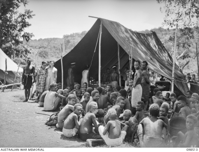 NAMATANAI, NEW IRELAND. 1945-10-29. NATIVES AWAITING TREATMENT AT THE ...