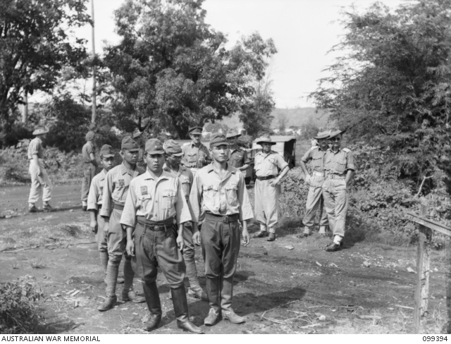 RABAUL, NEW BRITAIN, 1945-12-11. FIVE JAPANESE WAR CRIMINALS LINED UP ...
