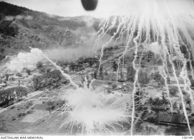 Rabaul, New Britain. 1943-11-02. Allied bombing raid on Rabaul by B25 ...