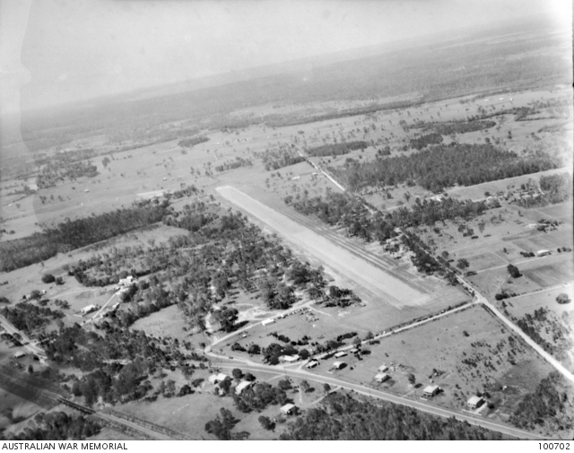 Strathpine, Qld. 1945-01-15. Aerial view of troops of 1 Base Sub Area ...