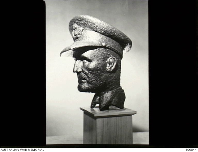 Melbourne, Vic. 1945-09-24. The left side of a head sculpted in bronze ...
