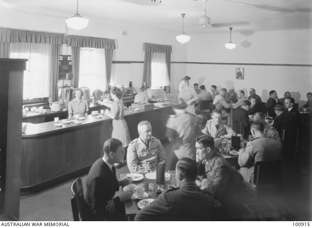Melbourne, Vic. 1945-12-07. The serving counter in the Staff Corps Mess ...