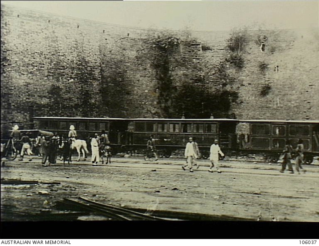 Peking, China. The old wall surrounding the town during the period of ...