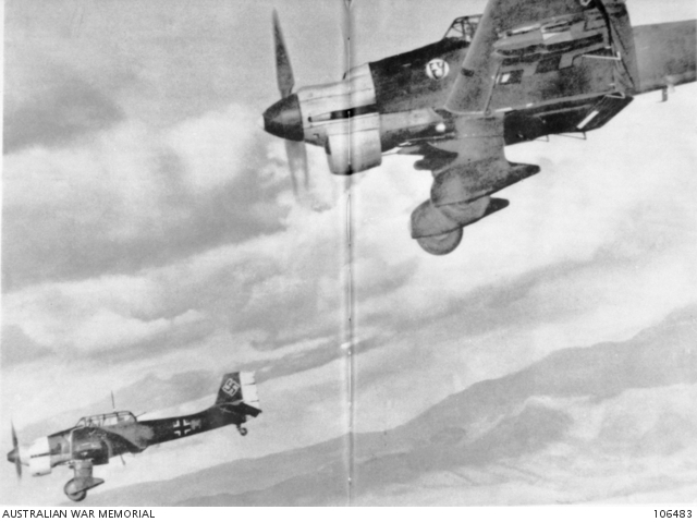 Europe. c. 1941. German Air Force Stuka aircraft in flight ...