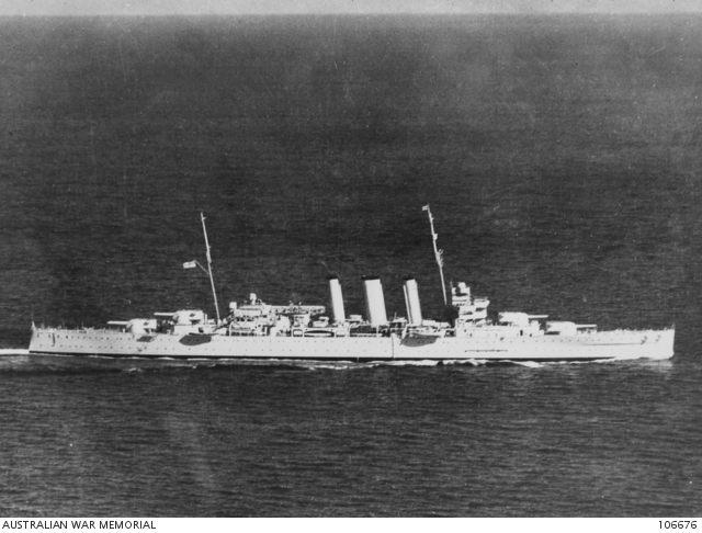 HMAS AUSTRALIA AT SEA SHOWING HER STARBOARD SIDE. | Australian War Memorial