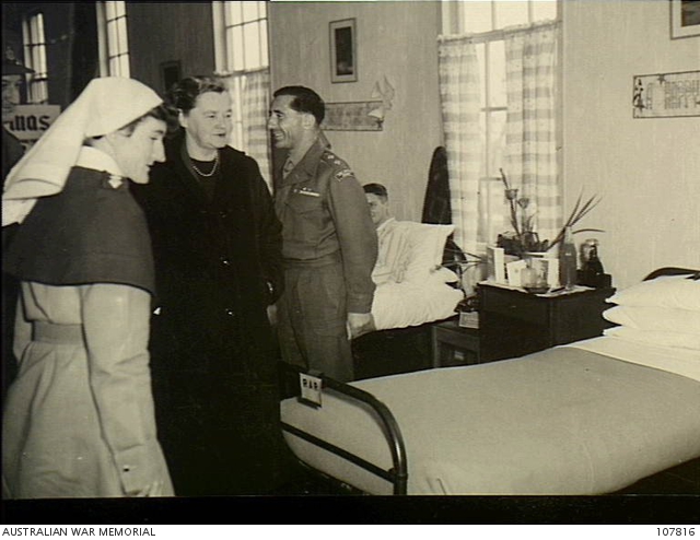 Sister A. Kelleher with Mrs R. Bierwirth, wife of Lieutenant General R ...