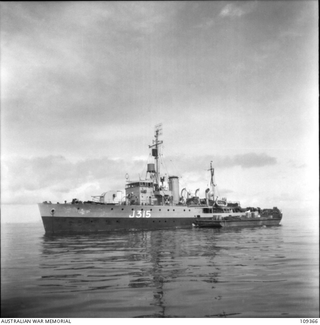 MOROTAI AREA. 2 JUNE 1945. THE RAN CORVETTE, J315 - HMAS WAGGA ...