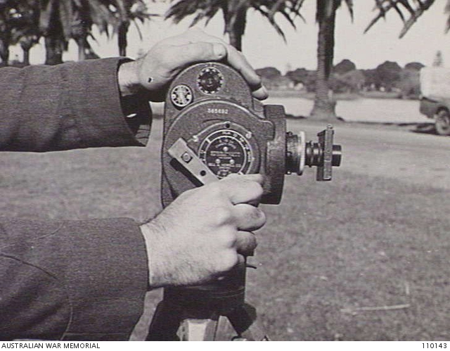 SYDNEY, NSW. 29 JUNE 1945. THE CONVERTED A4 EYEMO CAMERA USED BY ...