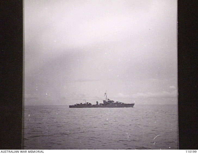 AT SEA. BORNEO AREA. 22 JUNE 1945. THE RAN DESTROYER, HMAS ARUNTA ...